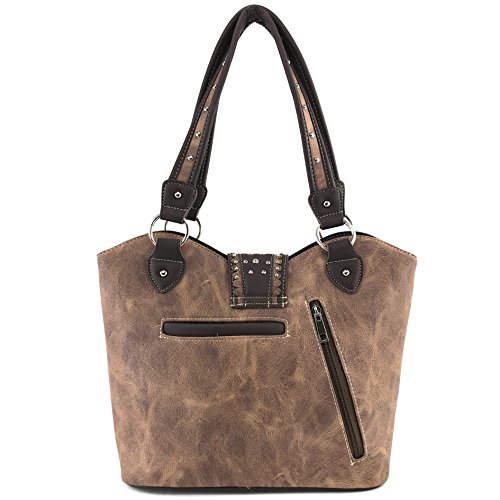 Justin West Gleaming Laser Cut Rhinestone Buckle Studded Concealed Carry Handbag Purse (Coffee Purse Wallet Set)