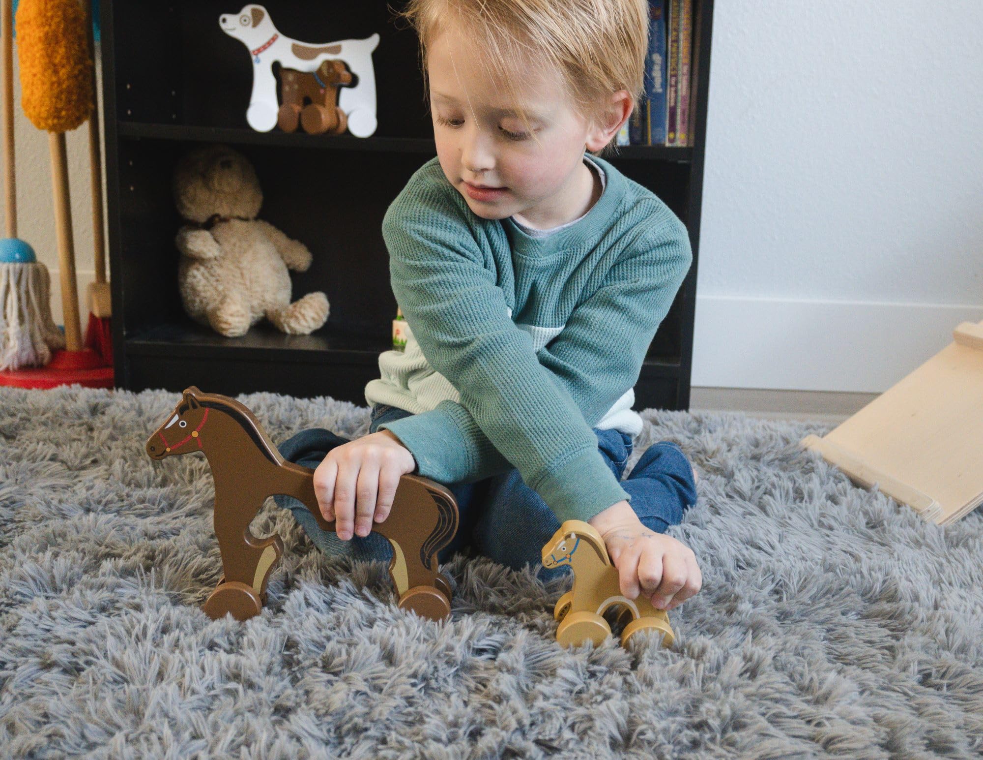 Jack Rabbit Creations Big & Little Horse Push Toy Adorable Nesting Animals Set is 2 Toys in 1 β Classic Rolling Wooden Toy β Develops Hand Eye Coordination & Motor Skills - Ages 18+ Months