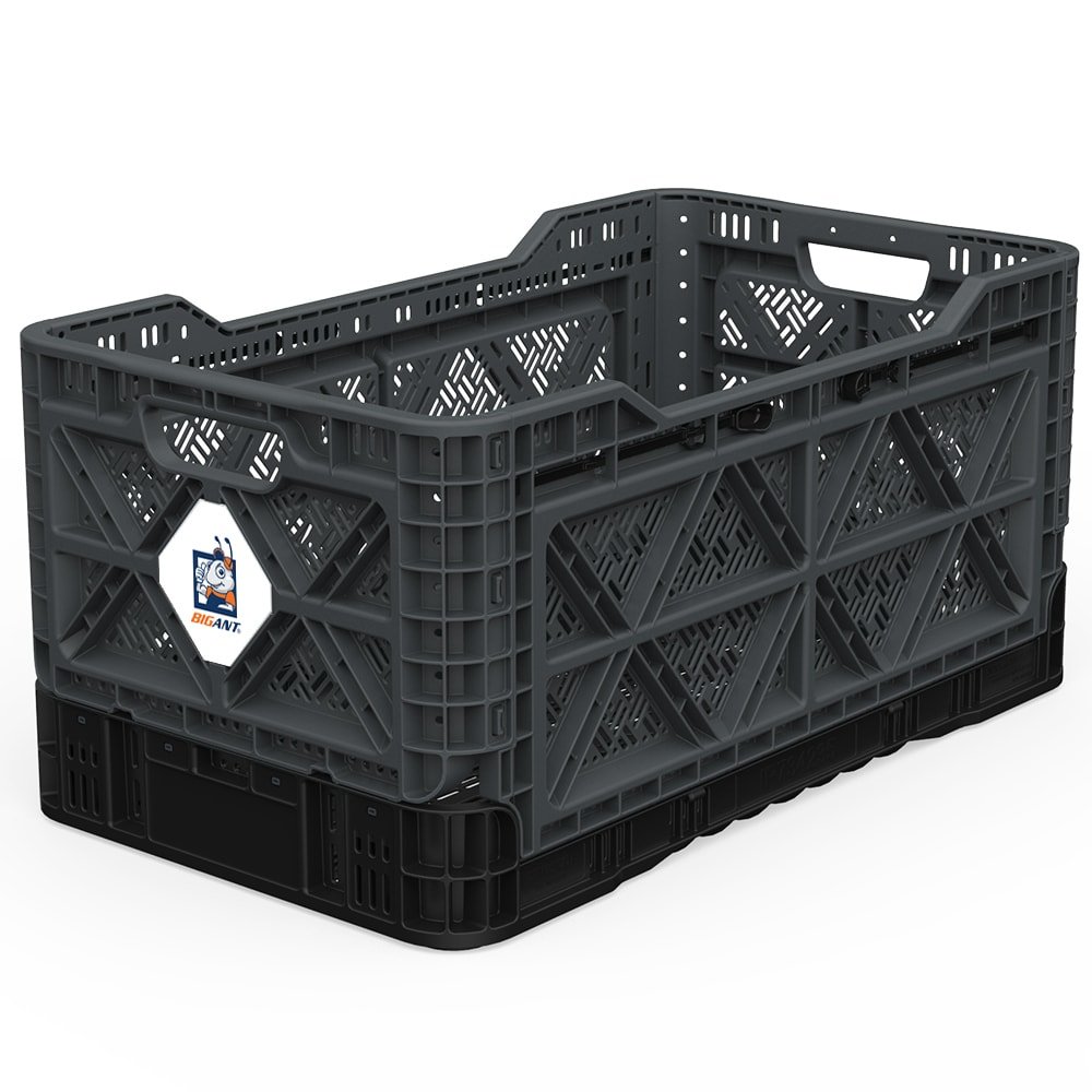 Bigant Heavy Duty Collapsible & Stackable Plastic Milk Crate - Snap Lock Foldable Industrial Garage Storage Bin Container Utility Tote Basket (Blue, 1 Large Crate)