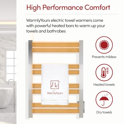 WarmlyYours Radiant Electric Heated Towel Warmer Rack, Hardwired, Integrated On/Off Switch with Light, Stainless Steel, Polished