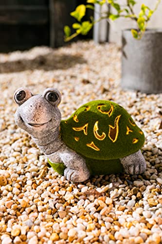 VP Home Lazy Turtle with Flocked Shell Solar Powered LED Outdoor Decor Garden Light - Great Addition for Your Garden, Solar Powered Light, Suitable for Outside Patio Lawn Gifts