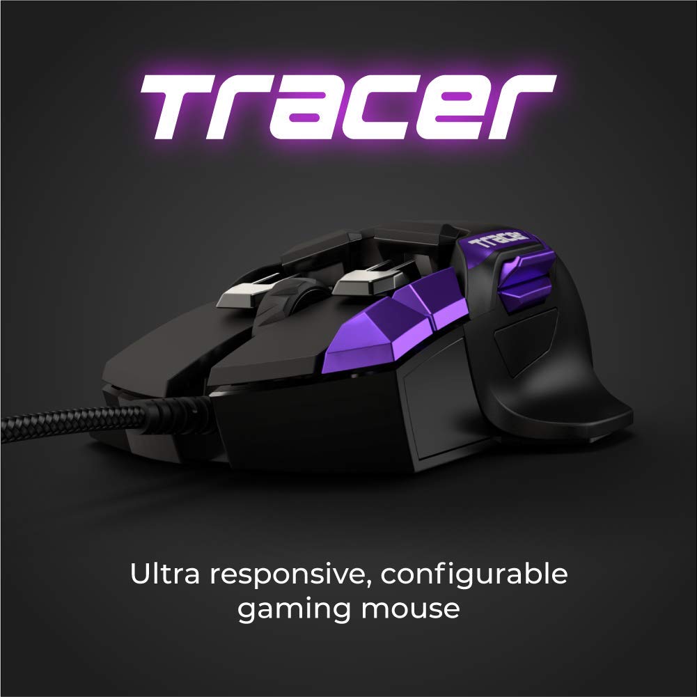 Swiftpoint Tracer Wired Gaming Mouse: 13 Programmable Buttons, 2 Pressure Sensors, Side Buttons, 12000 DPI, Mechanical Switches, Onboard Memory, 16 Game Profiles, RGB, Purple/Black for PC & Mac Gamers