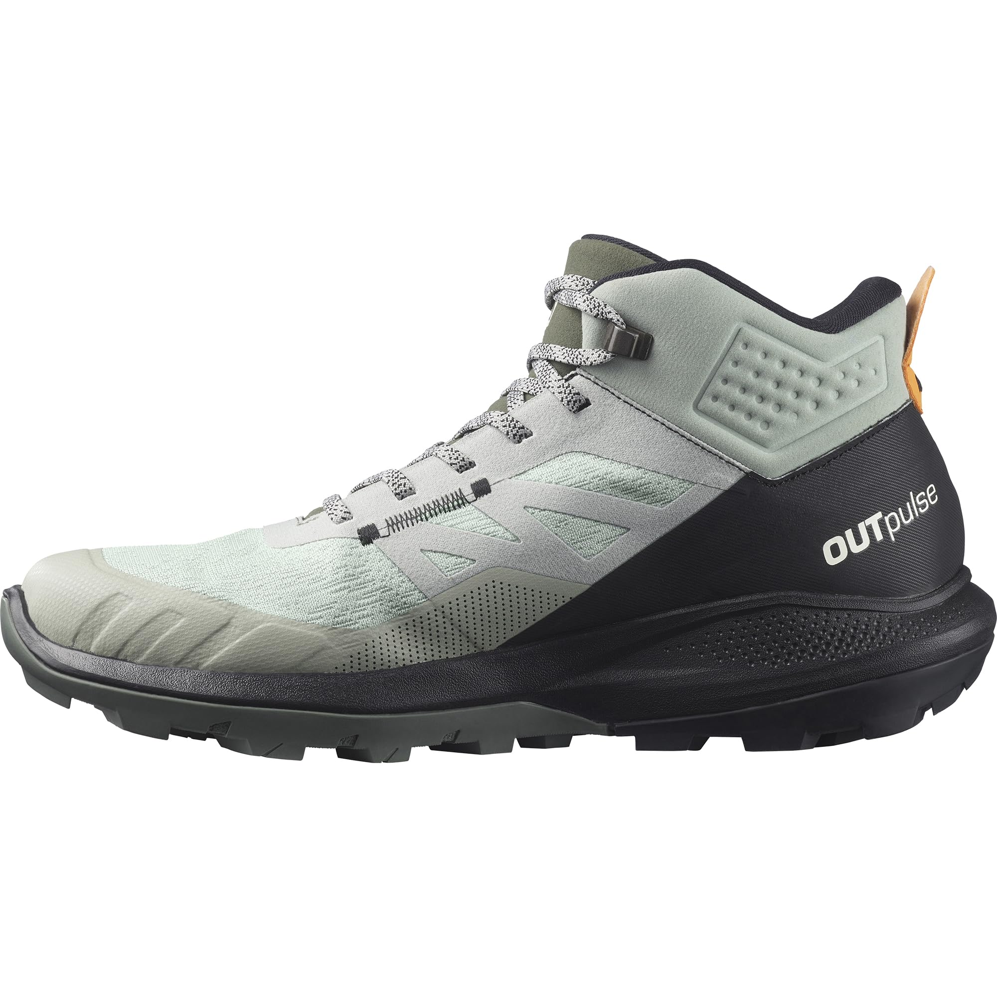 Salomon Men's OUTPULSE Mid Gore-Tex Hiking Boots for Men, Wrought Iron/Black/Vibrant Orange, 9.5