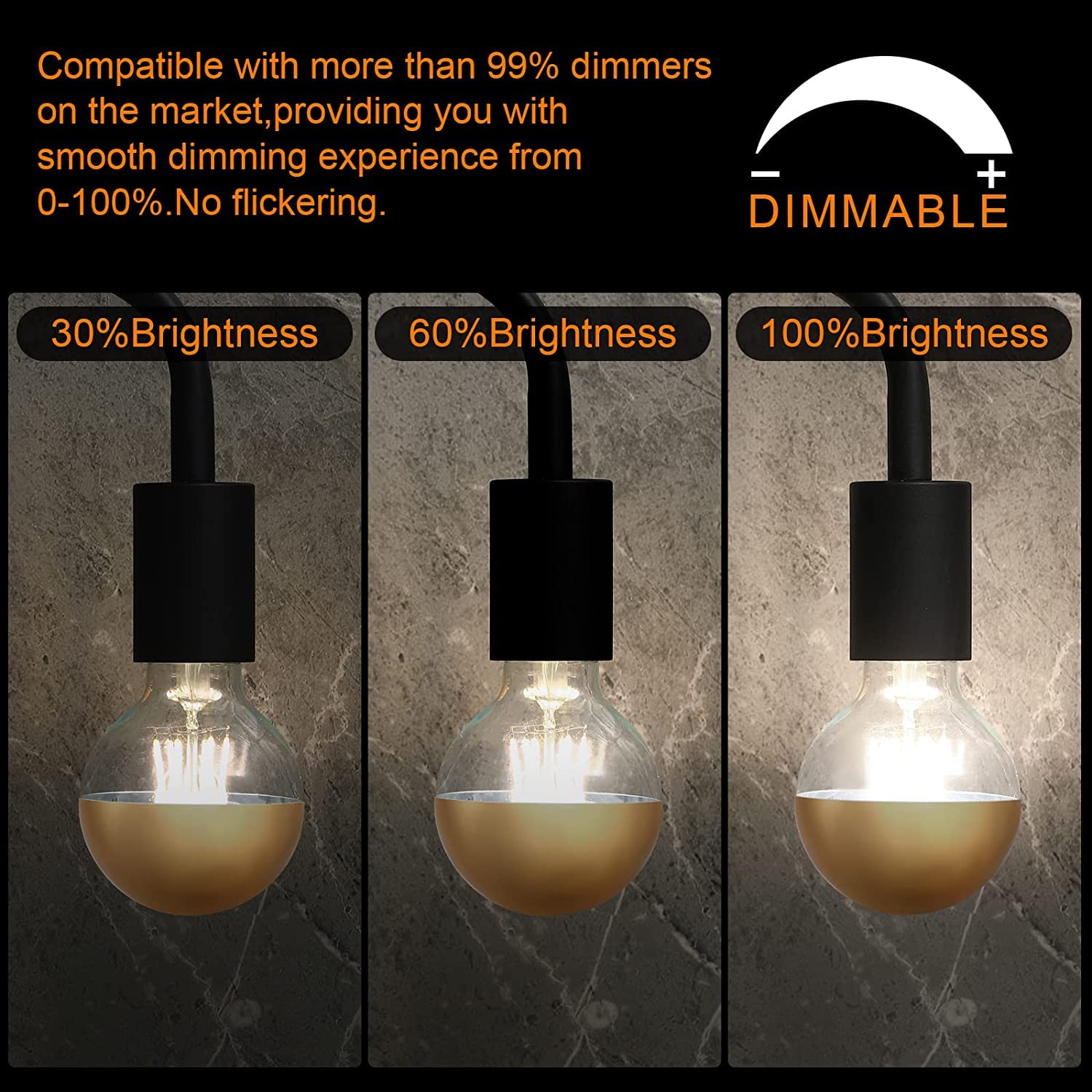 KarlunKoy Half Chrome Light Bulbs,Dimmable 6W (Eqv. 60W) Anti-Glare LED Light Bulbs,Soft White 2700K,G80/G25 Globe Light Bulb Half Gold Dipped,Decorative Mirror,E26 Base for Vanity (Pack of 1)