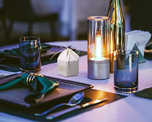 ONLYKXY 50pcs Wedding Candy Boxes 4x7x9cm/1.57x2.75x3.54inch Hexagonal White Kraft Paper Gift Wrap Boxes for Party Favors Wedding Bridal Shower Macaroon Holiday Dinner Birthday Party Decorative Box (White Rope)