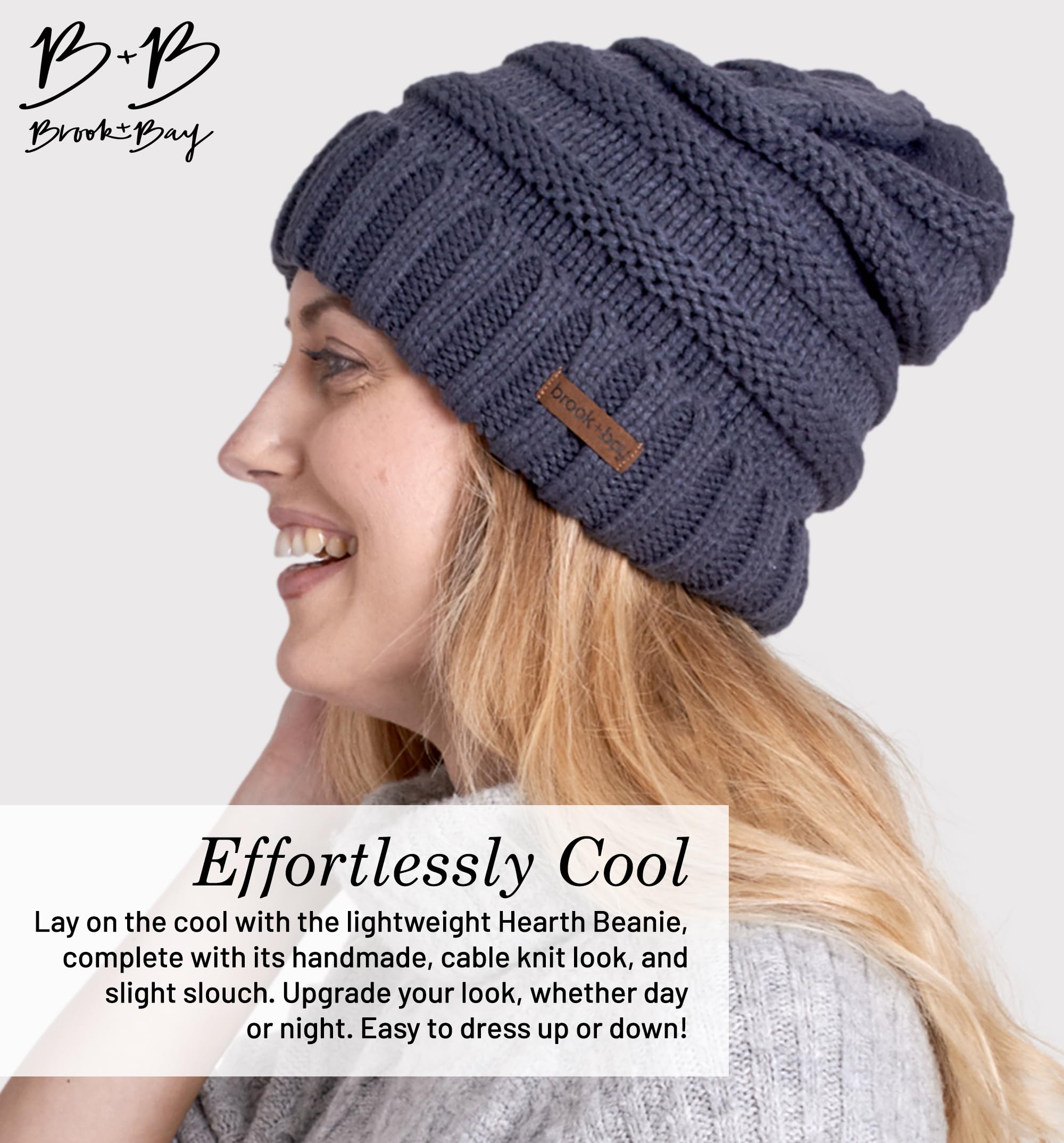 Brook + Bay Slouchy Beanie - Women's Winter Hats, Beanie Slouch Hats for Cold Weather, Oversized Beanie Knitted Hats for Women & Men Dark Gray