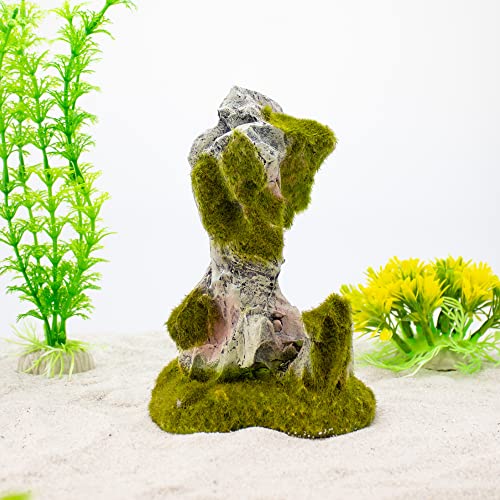 NW Wholesaler 6.75 Inch Fish Tank Mossy Rock Fish Tank Decoration - Fish Hideaway for Saltwater and Freshwater Aquarium Decor