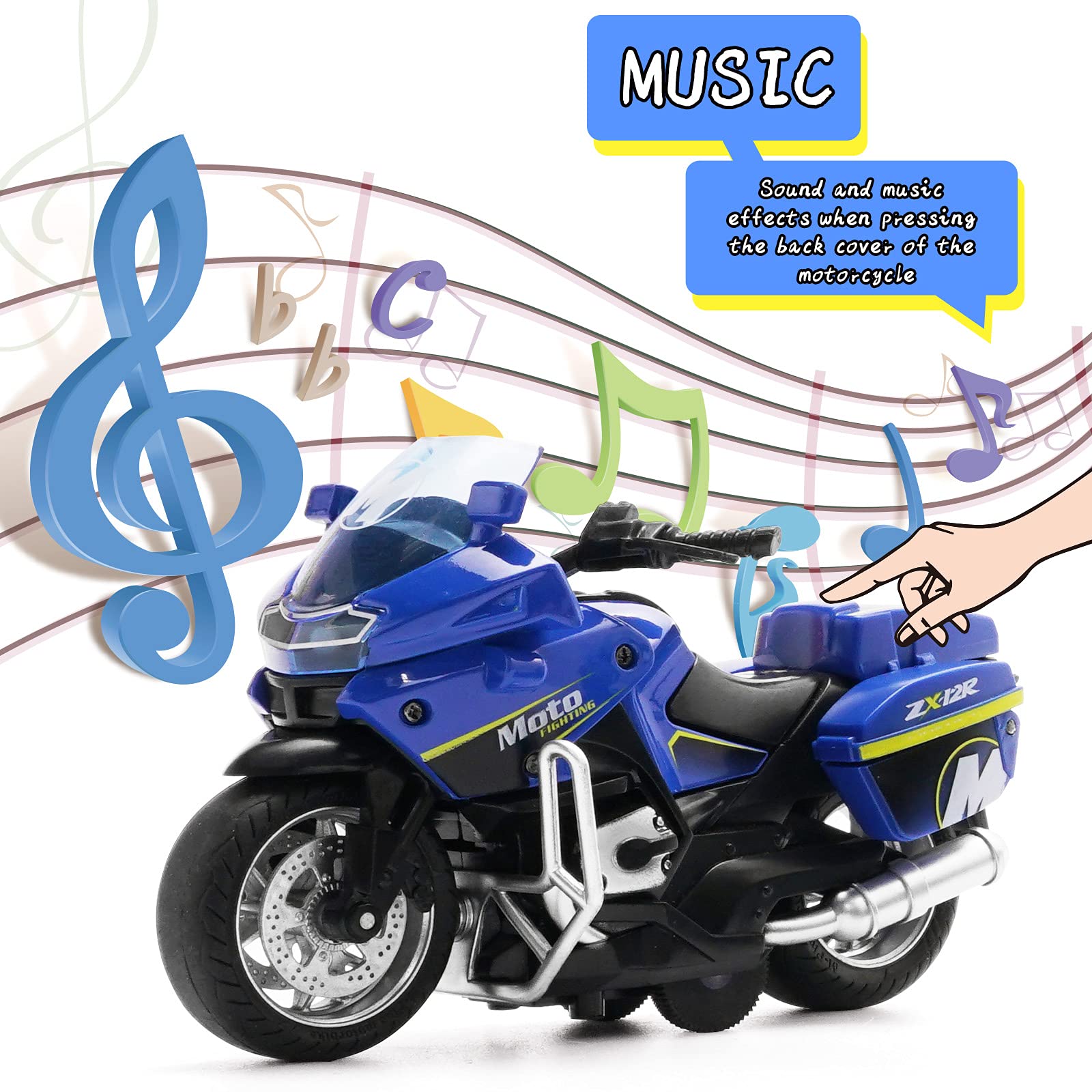 YA LE MING Die-Casting Motorcycle Toys,with Light and Music Toys Motorcycle Model, Toy Motorcycle for Kids 3-9 (Blue)