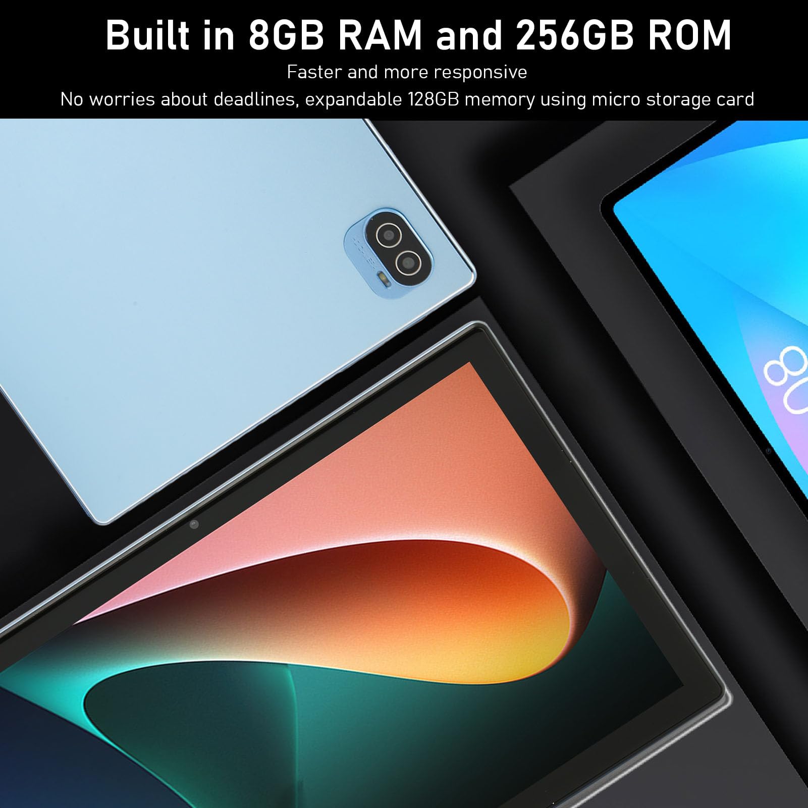 DAUERHAFT 10.1 Inch Tablet, Octa Core Processor 8MP Front Camera 8GB RAM 256GB ROM Blue Tablet PC Dual Speakers for Work for Entertainment (US Plug)