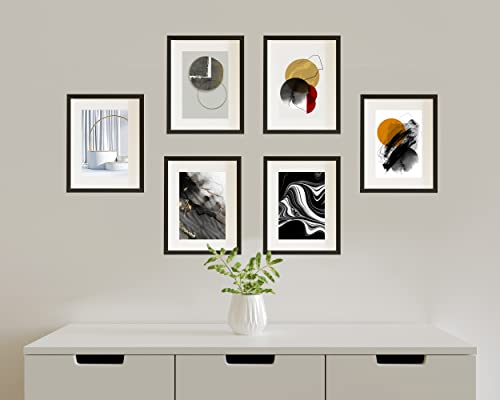 PEALSN 8.5 x 11 Picture Frame Set of 6, Display Pictures 6x8 with Mat or 8.5 x 11 Without Mat for Wall Mounting Display, Photo Frames Collage for Wall Decor, Black.