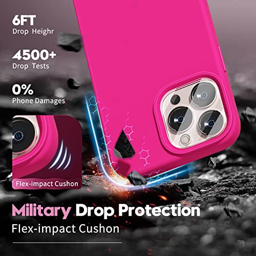 oakxco for iPhone 13 Pro Max Phone Case Liquid Silicone, Fluorescent Bright Solid Color, Cute Thin Slim Soft Rubber TPU Plain Smooth Gel Matte Protective Cover for Women Girl, Fuchsia Hot Pink
