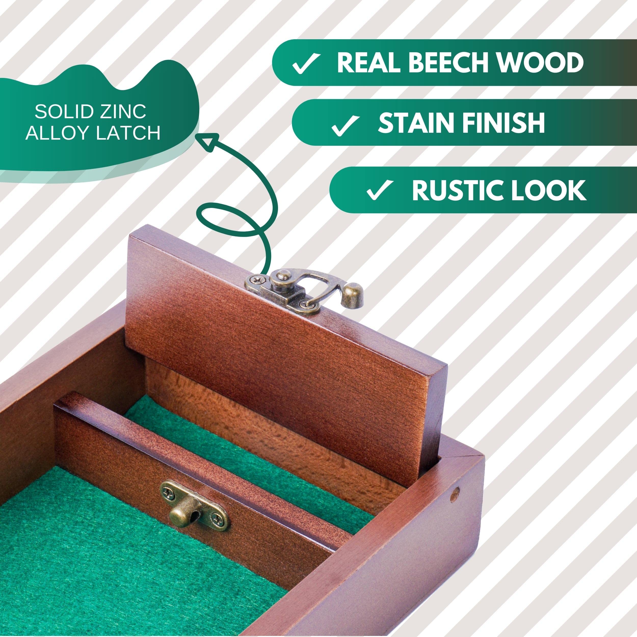 Wooden D&D Dice Rolling Tray with Dice Storage Vault | Metal Latch Secures Lid for Travel | Perfect DND Gift for DM | Great for Tabletop Games Like Dungeons and Dragons 5e, Pathfinder