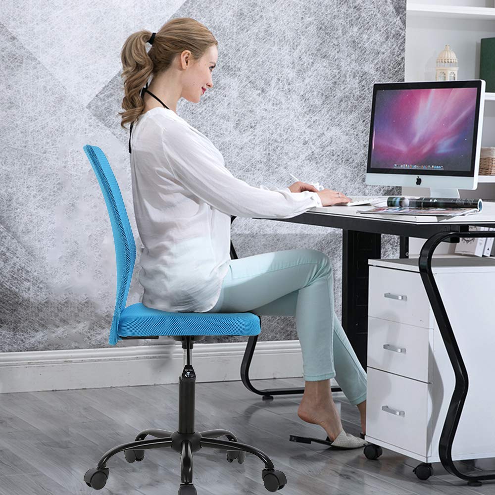 Home Office Armless Mesh Ergonomic Executive Chair Adjustable Mid Back Chair for Women Small Modern Swivel Rolling Desk ,Task Chair with Wheels for Home, Office, Blue