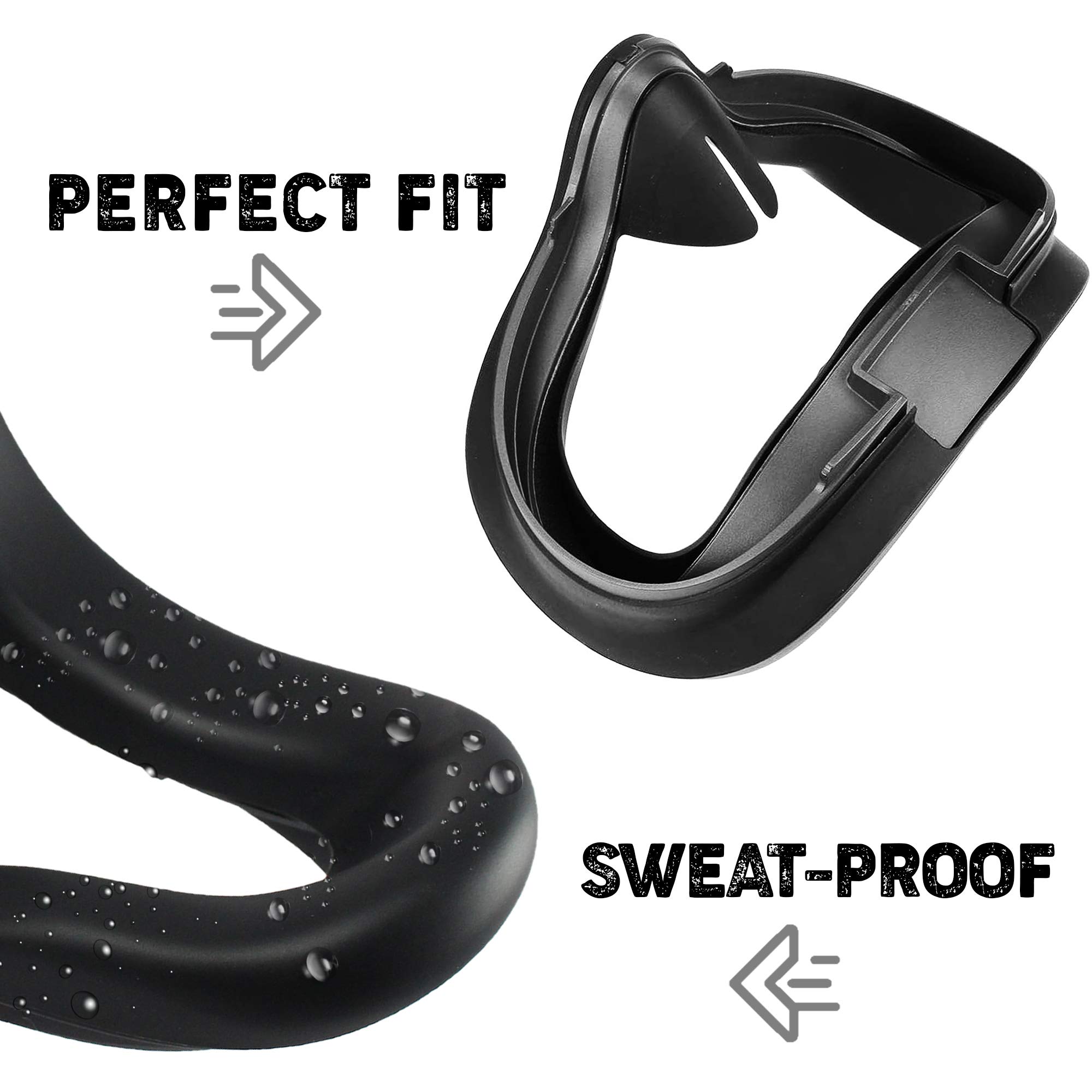 VR Silicone Facial Cover Skin Accessory for Oculus Quest 2 - Washable Sweat-Proof Anti-Leakage Light Blocking Face Cover (Black)