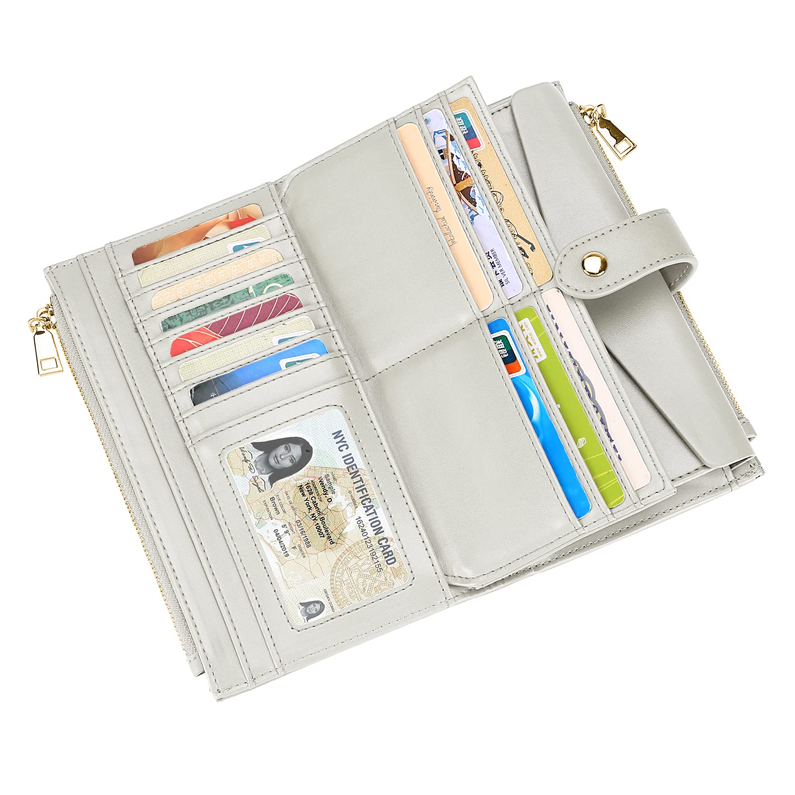 YALUXE Leather Wallets for Women Double Zipper Pockets Phone Holder 22 Card Slots Organizer Billfold with ID Window