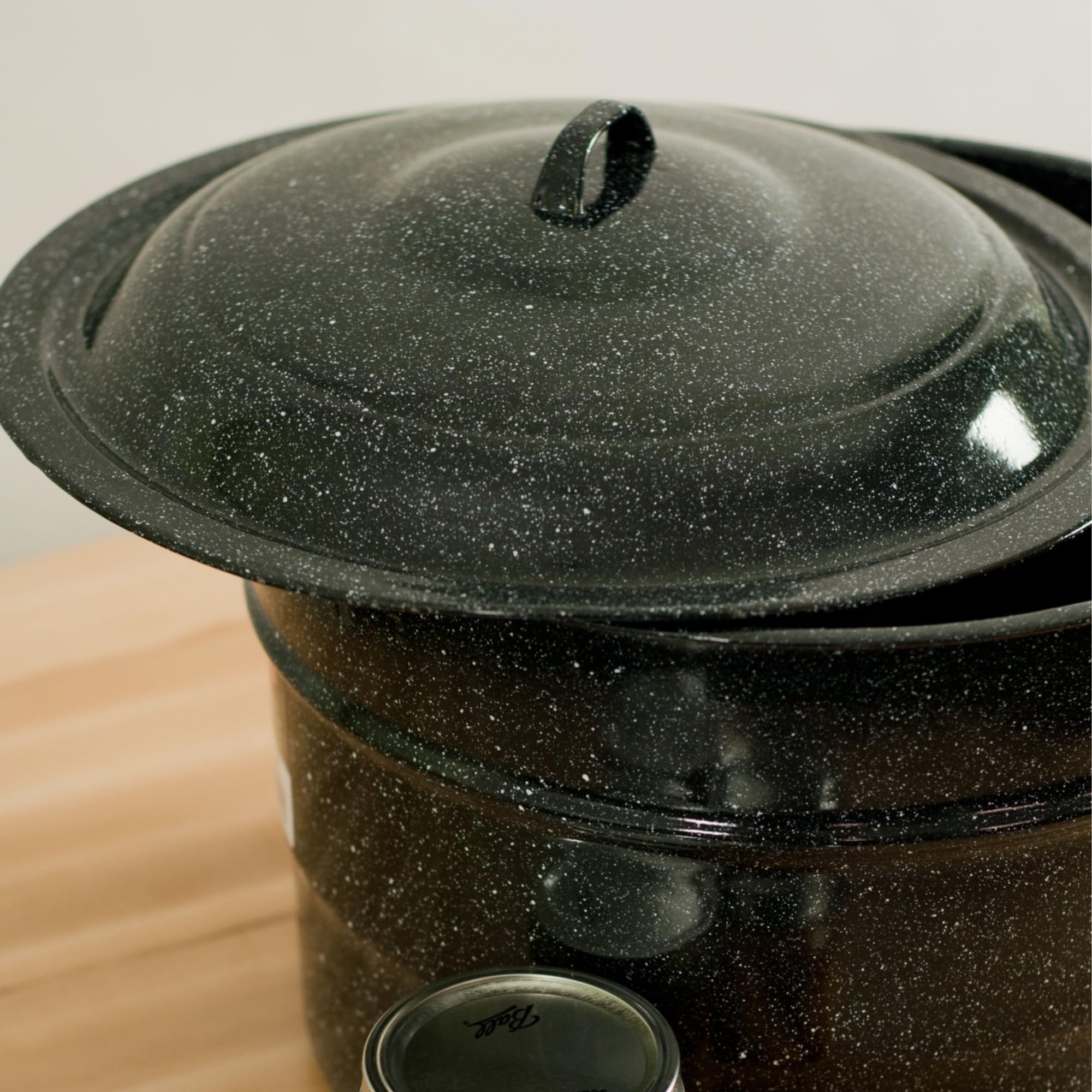 Granite Ware Water Bath Canner with Collapsible Jar Rack, 33 Quarts - Durable Enamel Steel Pot for Efficient Canning & Cooking, Non-Stick Surface - Safe for Gas & Electric Stovetops (Speckled Black)