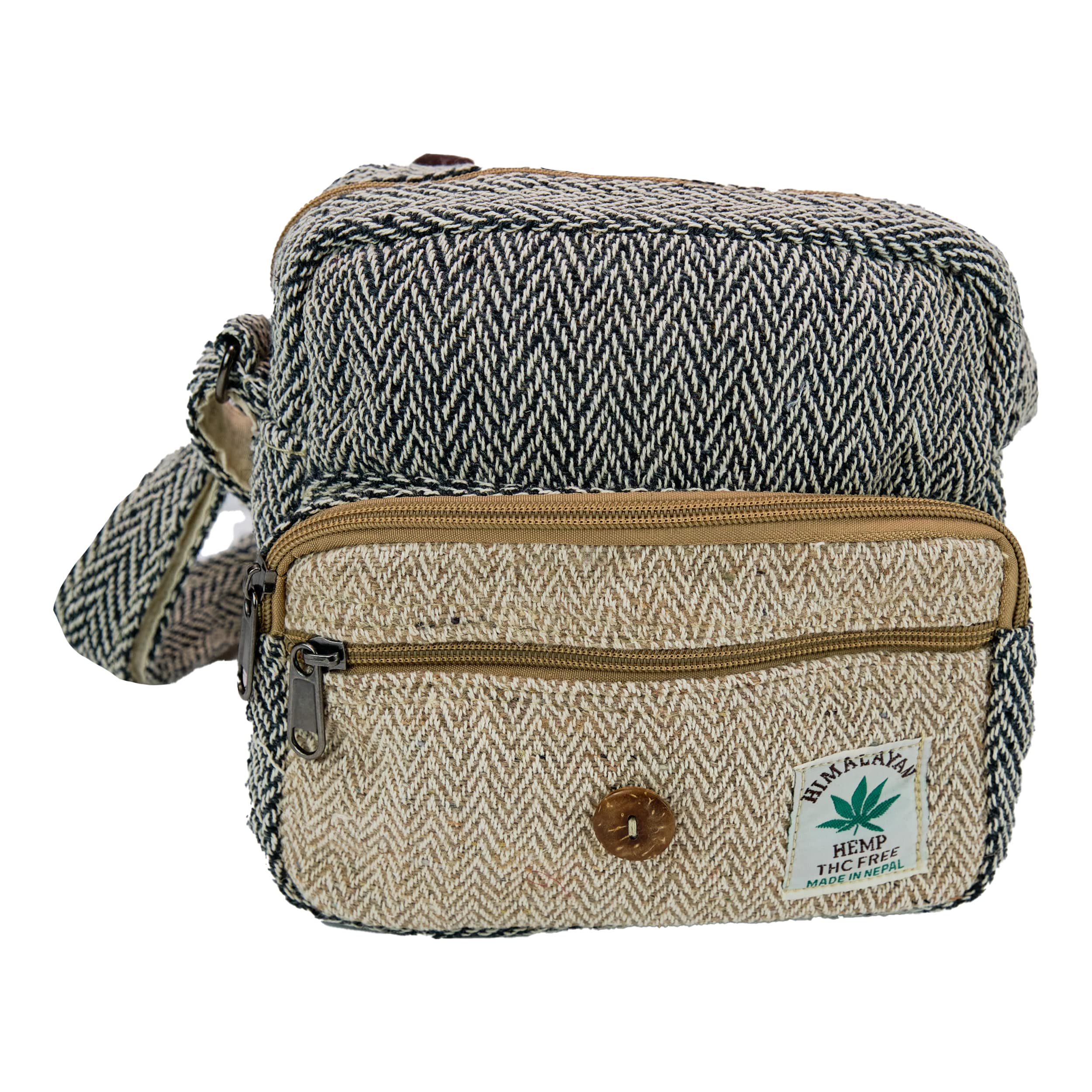 Zen Canyon Natural Hemp Herringbone Cross Body Purse Multipurpose Shoulder Bag, 8 x 8 Inches (Dark Brown)