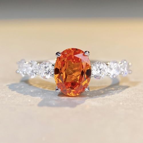 Bijoux Central Oval Simulated Orange Mexican Fire Opal and Round Cz Ring Sterling Silver