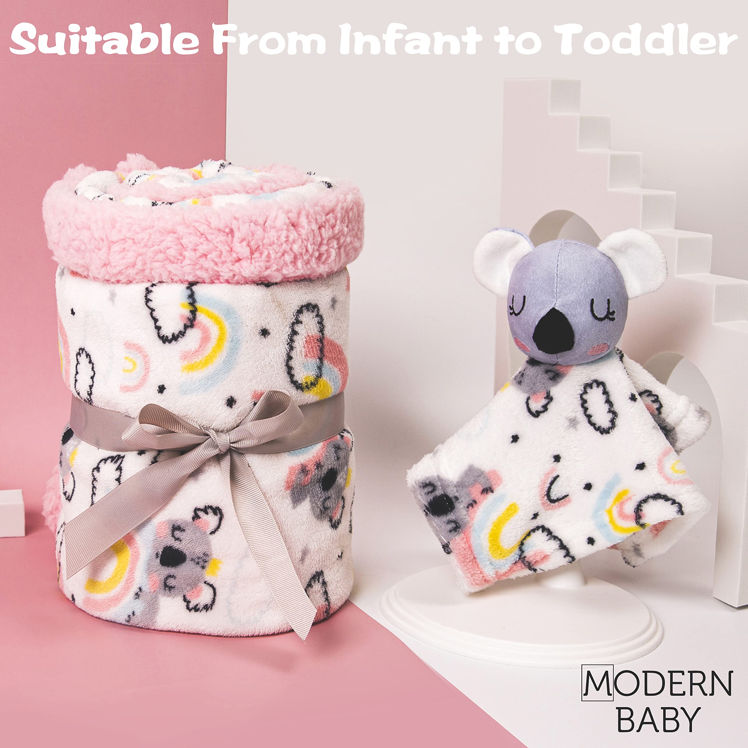 MODERN BABY Super Soft Baby Blanket Set with Security Blanket Lovey Newborn to Toddler Plush Blanket Gift Set