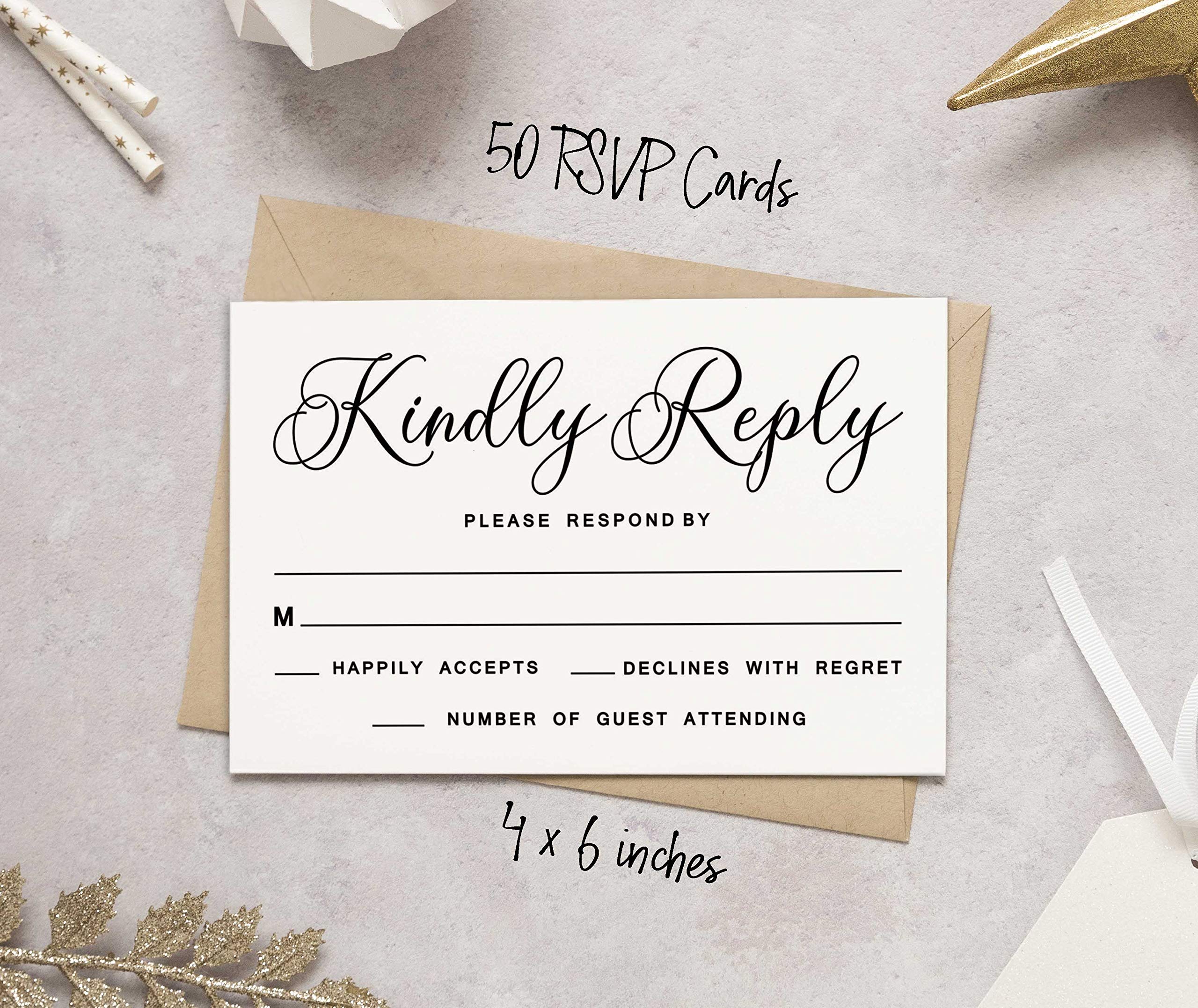 Inkdotpot 50 Blank RSVP Cards With White Envelopes-White Style Response Card-RSVP For Wedding-Rehearsal Dinner-Baby Shower-Bridal Shower-Engagement Party Invitations