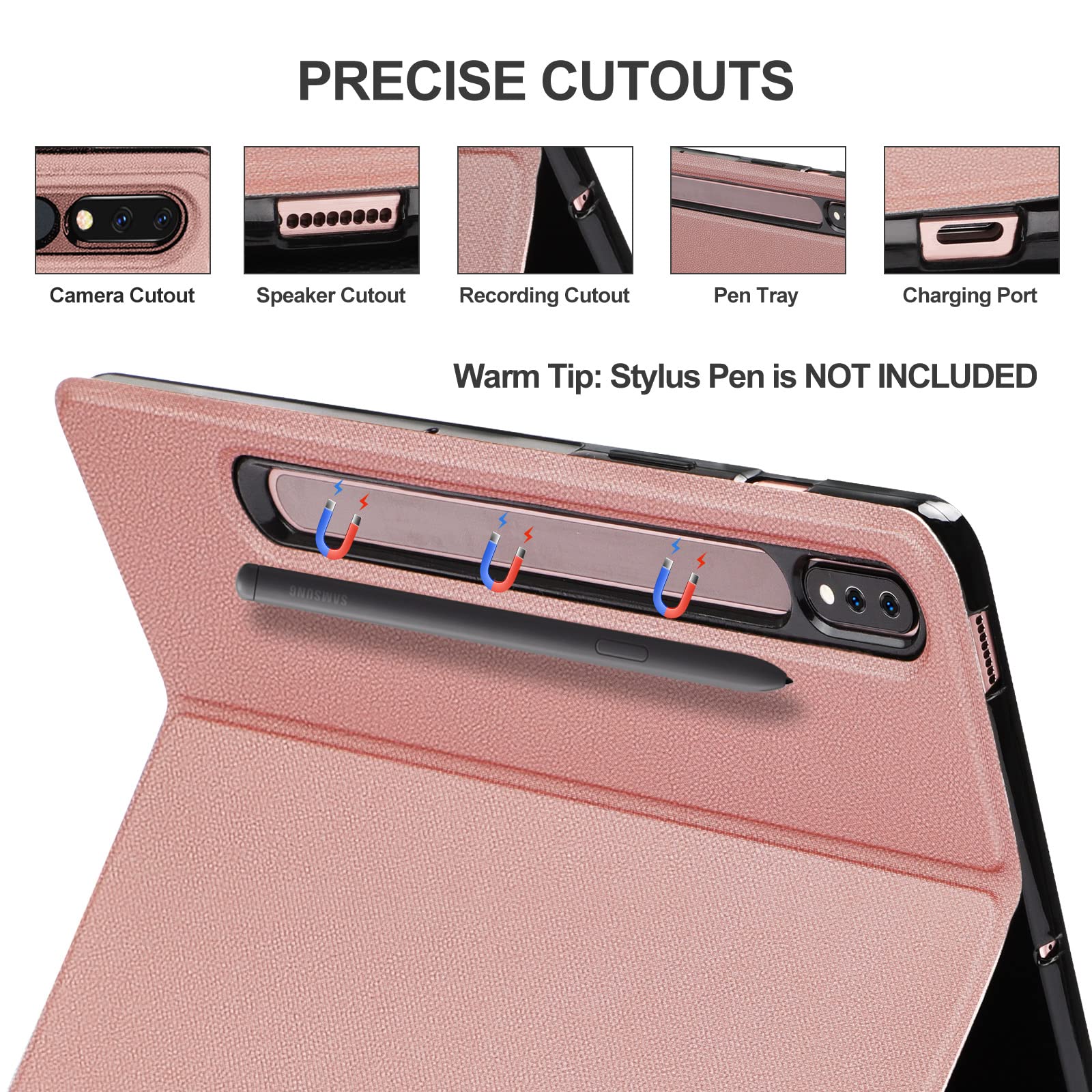JADEMALL Keyboard Case for Galaxy Tab S7 FE 5G / S8 Plus / S7Plus β Detachable Bluetooth Backlight Magnetic Keyboard - 12.4 Inch Slim Folio Smart Cover with S Pen Holder, Auto Sleep/Wake - Rose Gold