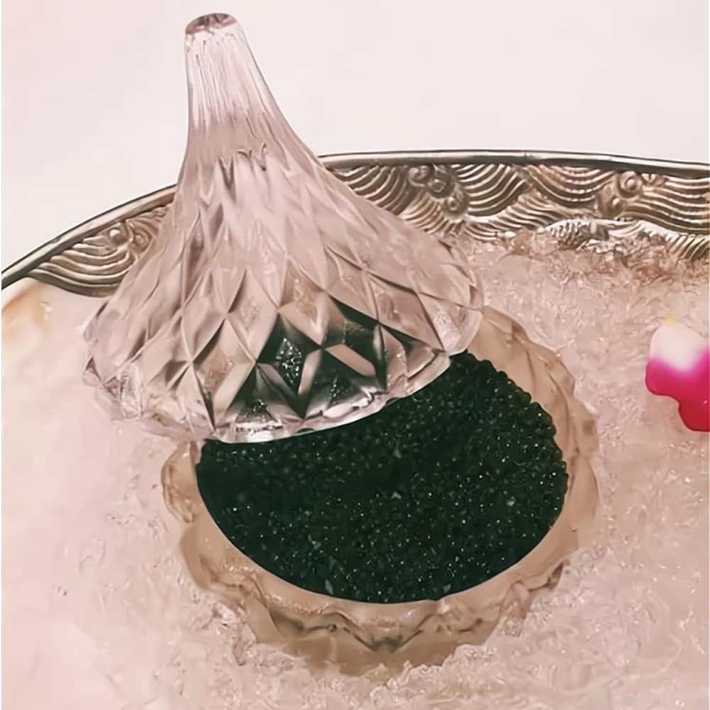DUEBEL Glass Caviar Chiller Server Set Plus 2 pcs. x Mother of Pearl Caviar Spoon 3.15" β Universal Martini, Wine, Liquor Cocktail Chiller