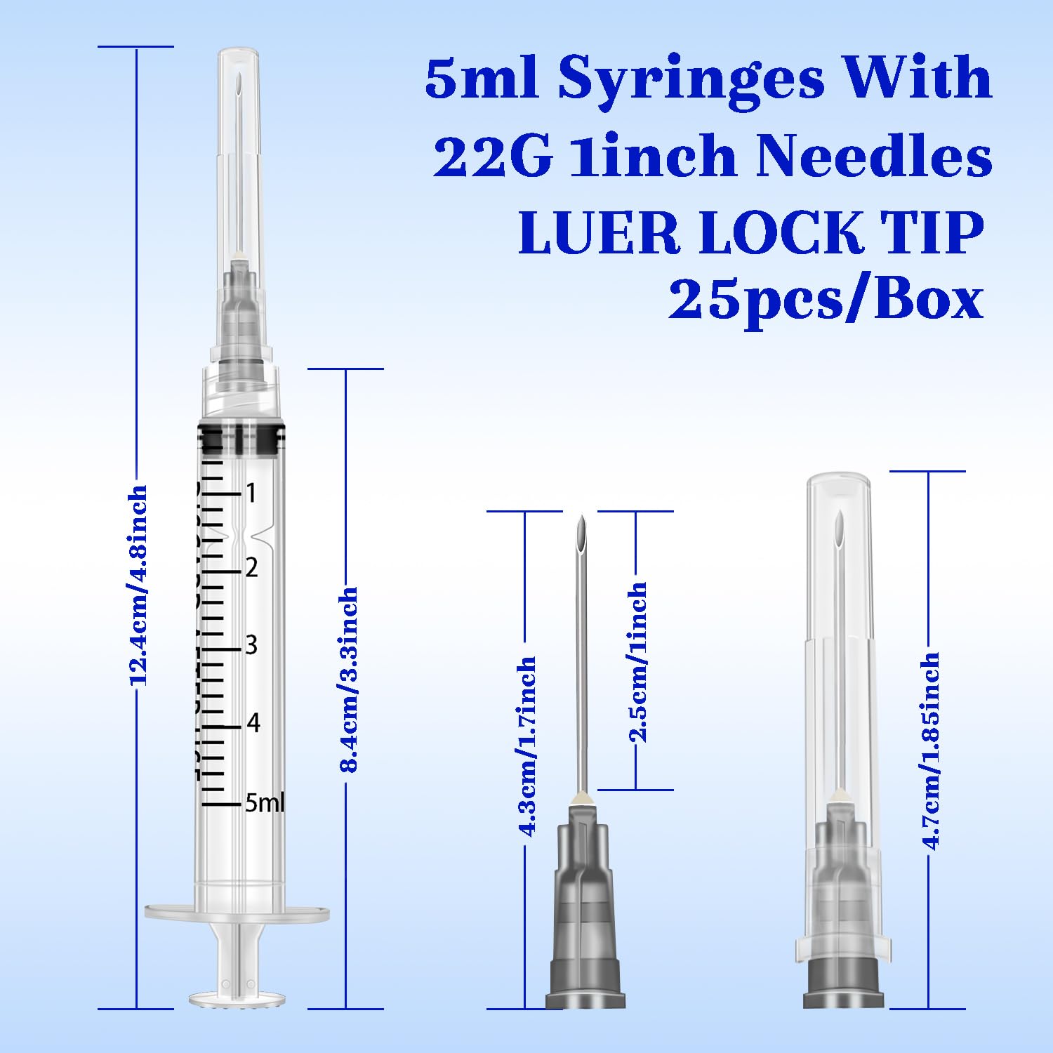Xuanda 25Pack 5ml Syringe Individual Package Suitable for Industrial, Scientific, Measuring, Watering, Pet Feeding, Glue Applicator 