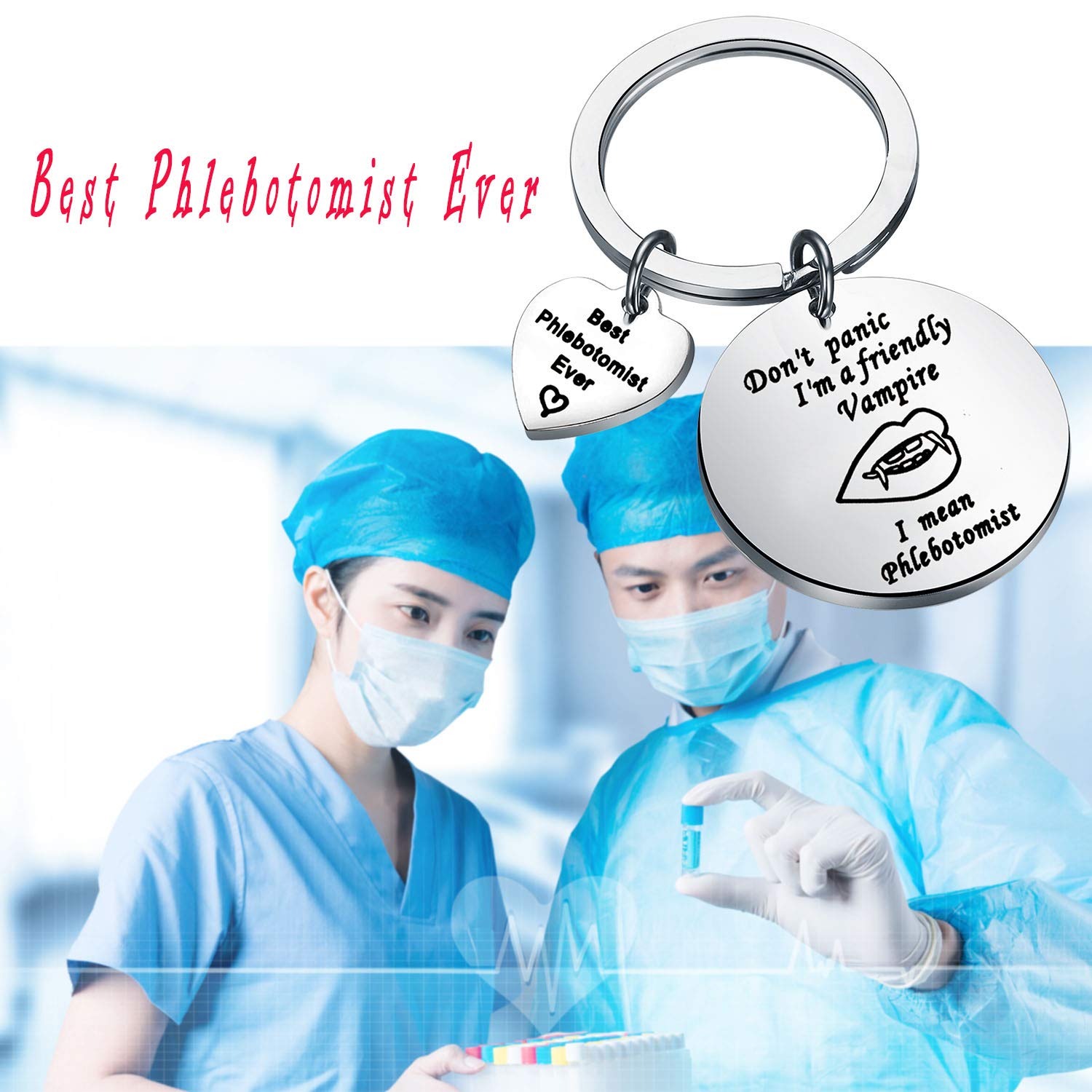 bobauna Best Phlebotomist Ever Keychain Don't Panic I'm A Friendly Vampire I Mean Phlebotomist Lab Tech Gift For Phlebotomist Nurse Phlebotomy Technician (phlebotomist keychain)