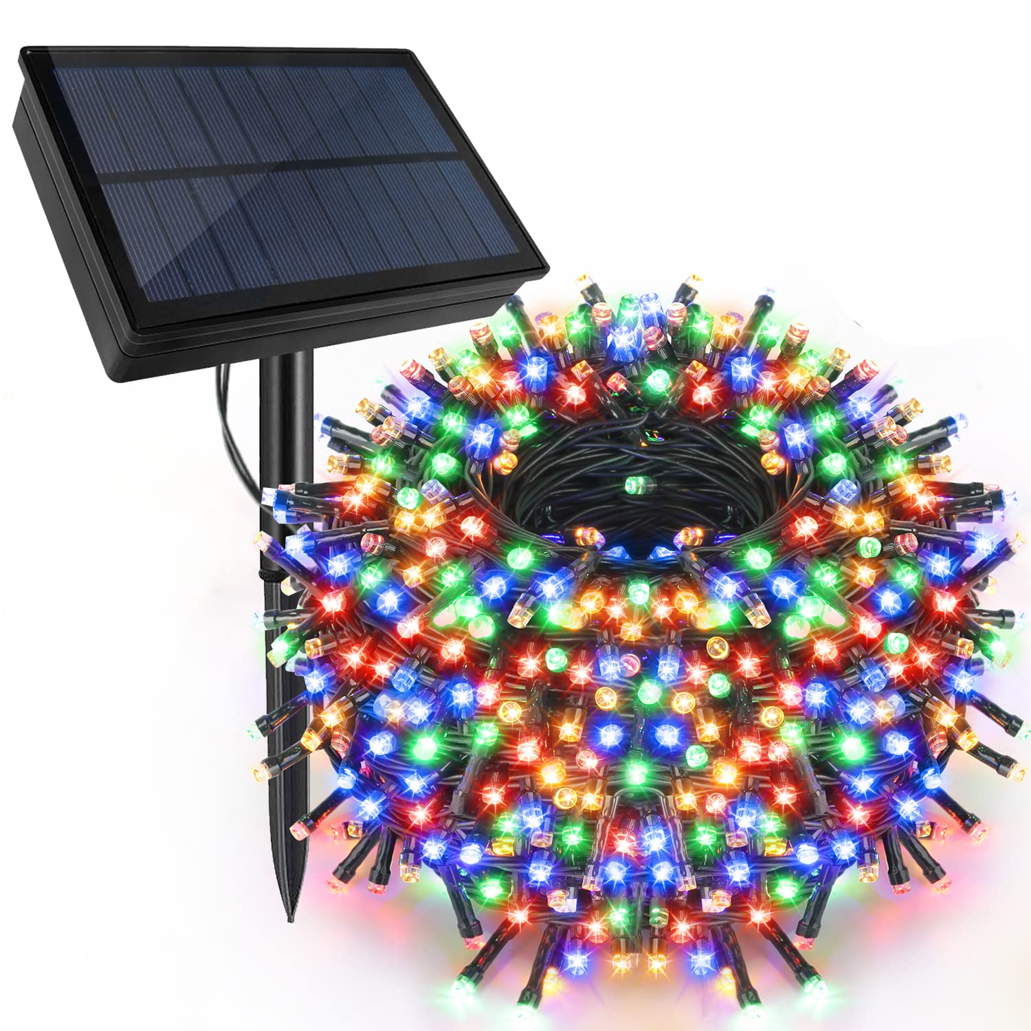 VTECHOLOGY 500LED Solar Christmas Lights, 170Ft Christmas Tree Lights with 8 Lighting Modes Waterproof Outdoor Lights for Patio Party (Multicolor)