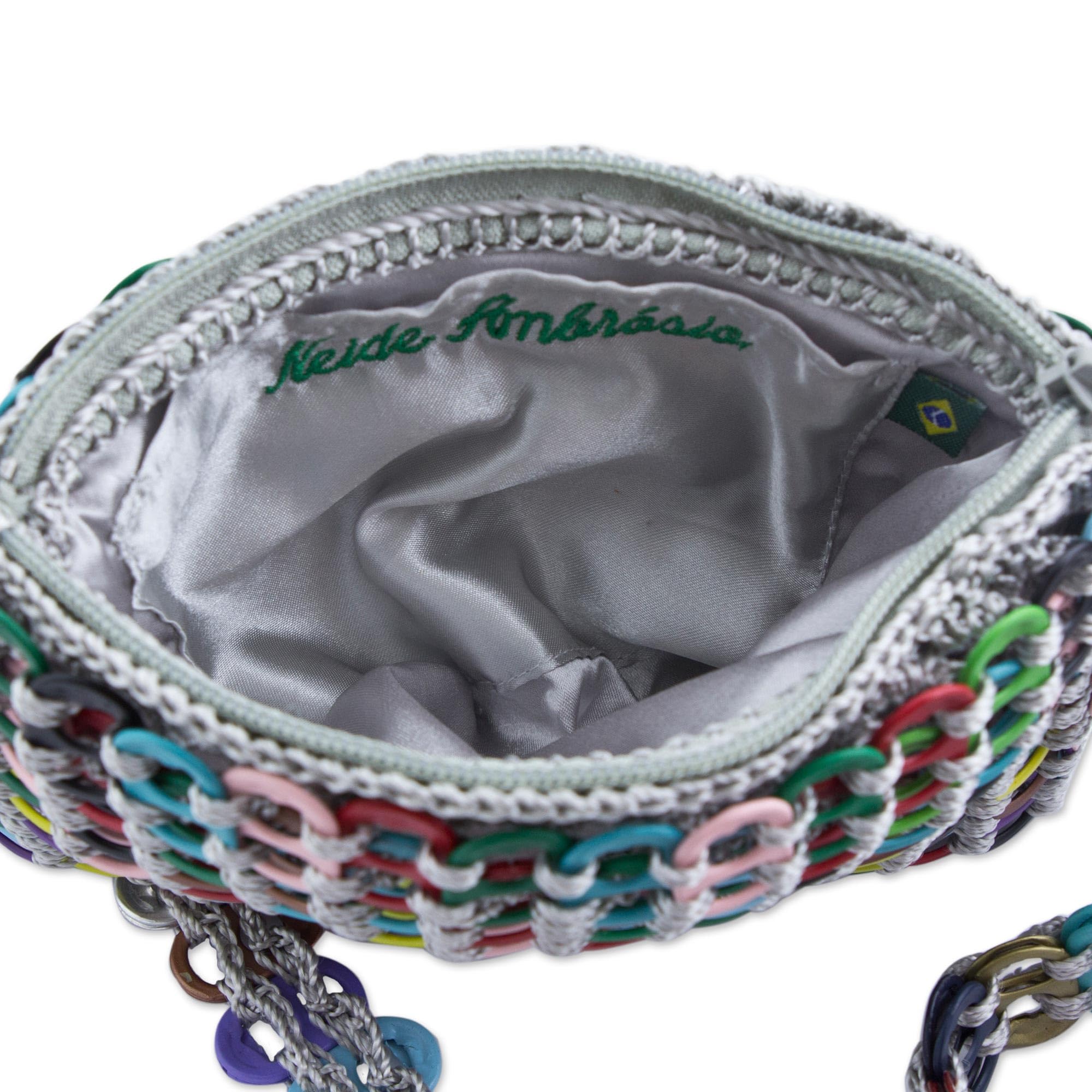NOVICA Artisan Handmade Recycled Poptop Shoulder Bag Artisan Crafted Multi Color with Soda Metallic Multicolor Brazil Purse 'Mini Rainbow Light'