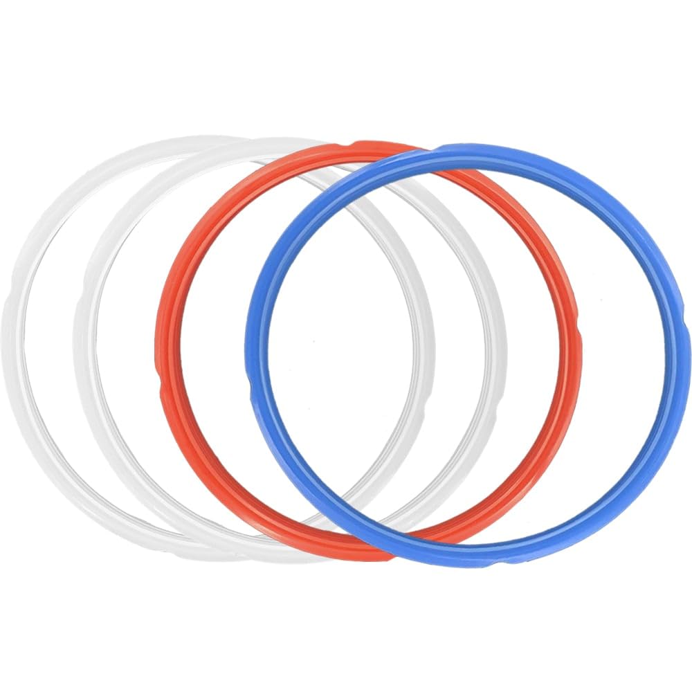 Blue Burps Instant Pot Sealing Ring 6 Quart, 4 Pcs Food Grade Silicone Instant Pot Ring for Instant Pot Seal, Compatible with IP-DUO60, IP-LUX60, IP-DUO50, Smart-60, IP-CSG60 β Red, Blue and Clear