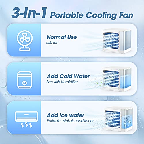 OCROUKI Portable Air Conditioners, Mini Desktop Air Cooler with 800ML Water Tank, USB Powered Portable AC for Personal with LED Night Light for Car, Office, Home and Camping