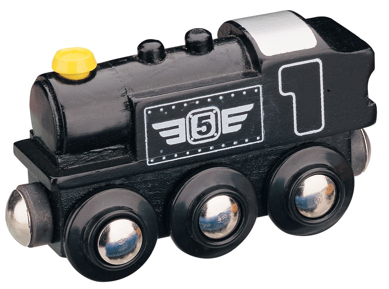 maxim enterprise, inc. Wooden Steam Train Locomotive Engine Car, Black Steam Engine Compatible with Thomas & Friends, Brio Railway Set, and Other Major Brands Wooden Train Set and Accessories