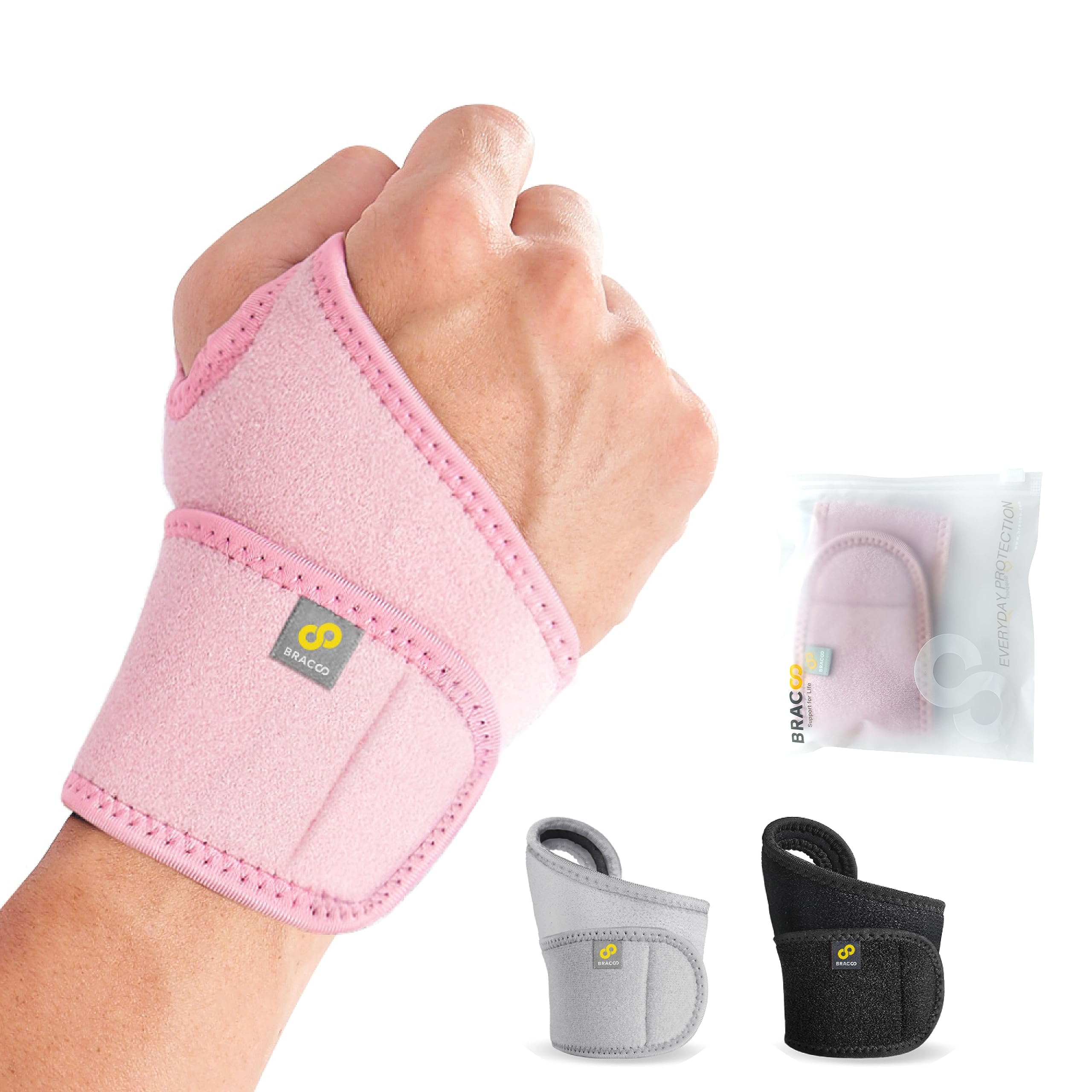 Bracoo Wrist Compression Wrap Brace for Carpal Tunnel, Adjustable Support Strap bands,Weightlifting, Fitness, Tendonitis, Arthritis, Joint Pain Relief, Wrist Tendonitis, Right & Left Hand, WS10