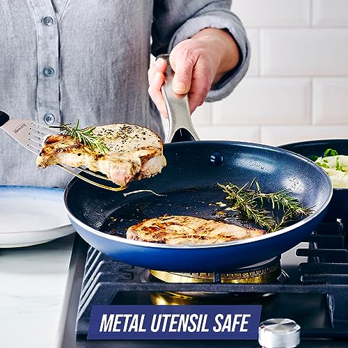 Blue Diamond Cookware Diamond Infused Ceramic Nonstick, 4 Piece Cookware Pots and Pans Set, PFAS Free, Dishwasher Safe, Oven Safe, Blue