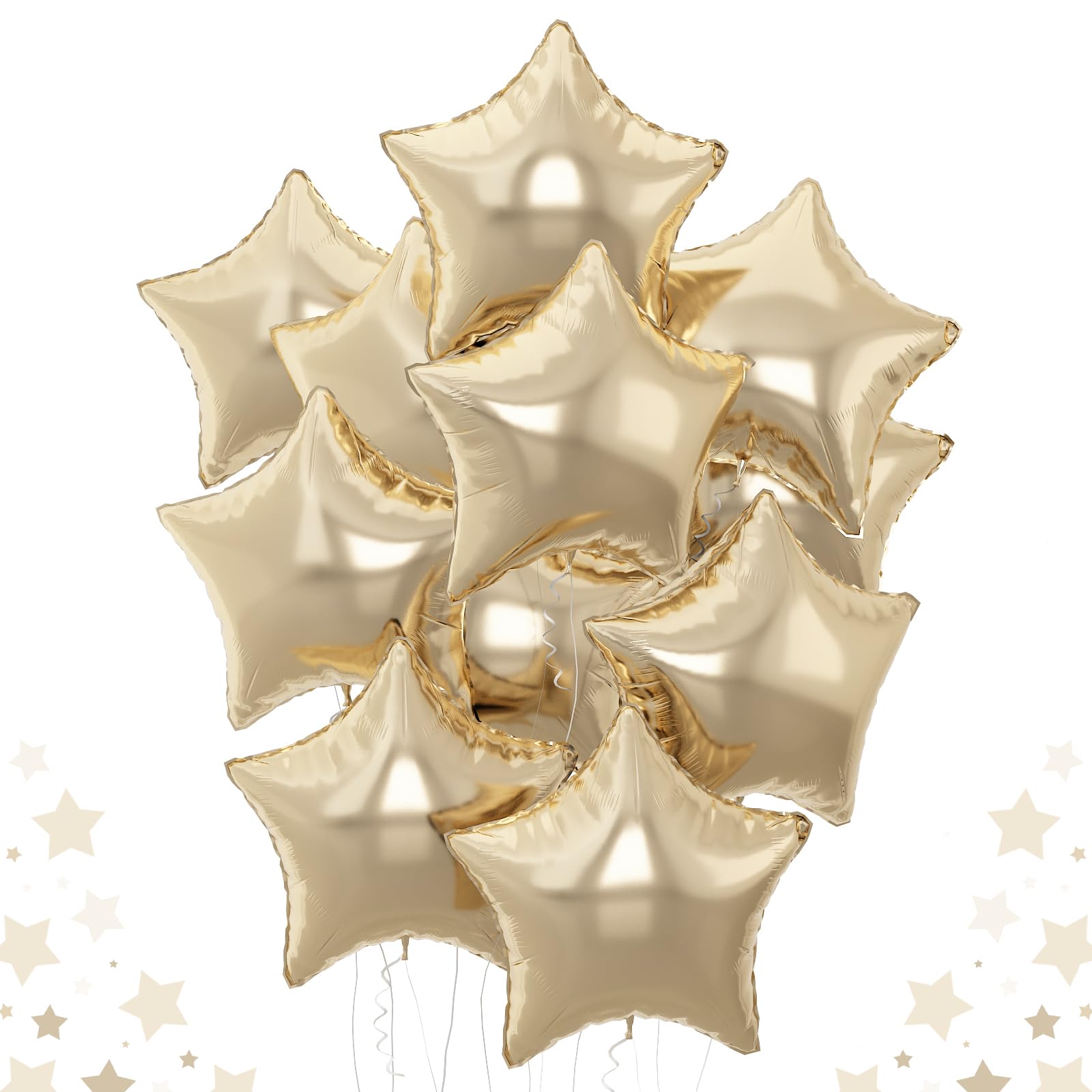 Gold Star Foil Balloons, 18 Inch Light Gold Stars Shape Foil Helium Balloons 10 Pcs Large Gold Mylar Stars Balloons Light Gold Pentagram Balloons for Birthday Wedding Baby Shower Graduation