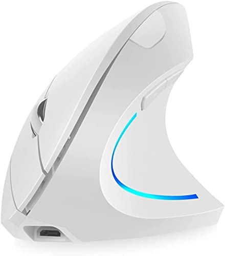 WREWING Vertical Mouse, Right Handed 2.4G and Bluetooth Dual Mode Wireless Ergonomic Rechargeable Vertical Mouse with 4 Adjustable DPI 6 Buttons,Compatible with PC Mac Android Windows (White)