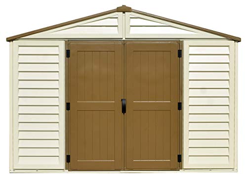 Duramax 0638801402145 Woodbridge Plus 10.5 x 8 Plastic Garden Shed with Foundation Kit & Fixed Window Brown-15 Years Warranty, 10x8, Brown & Ivory