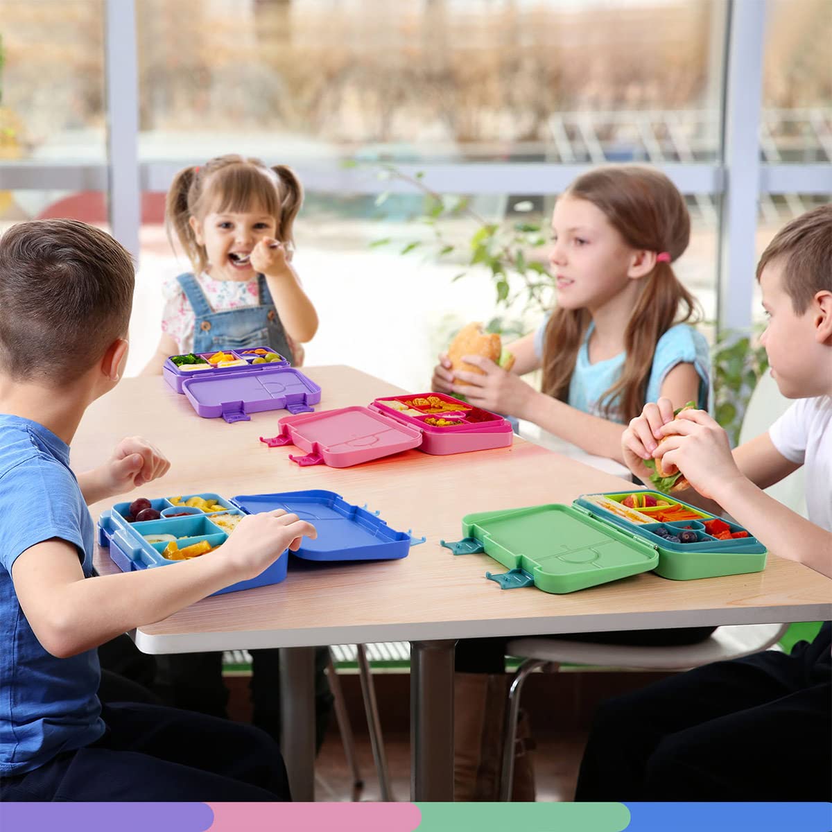 Caperci Versatile Kids Bento Lunch Box - Leakproof 6-Compartment Childrenās Lunch Container with Removable Compartment - Ideal Portions for Ages 3 to 7, BPA-Free Materials (Green)