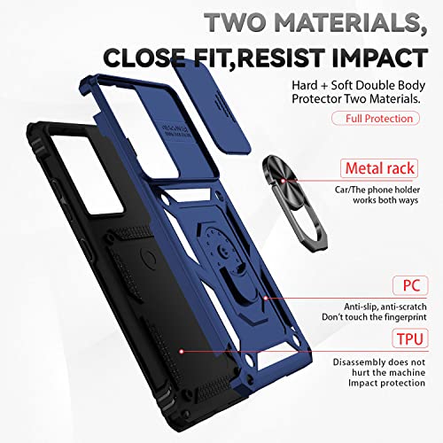 for Samsung Galaxy S21 Ultra Case with Camera Lens Cover HD Screen Protector,Military-Grade Drop Tested Magnetic Ring Holder Kickstand Protective Phone Case for Samsung Galaxy S21 Ultra 5G (Navy Blue)