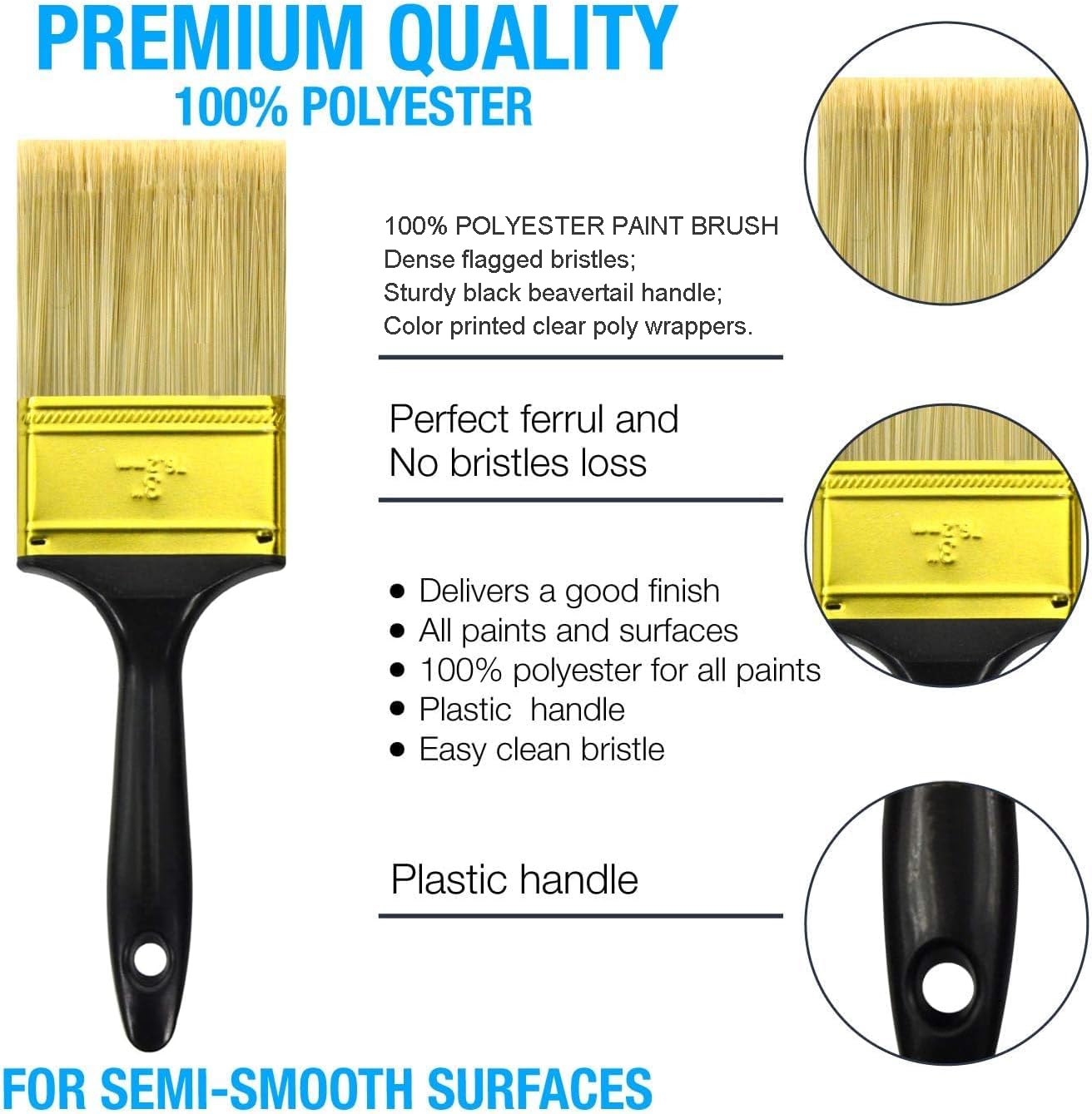 Great Andrew Paint Brushes, 30 PCS Great Value Multi use(3" 2" 1.5" 1" Flat &1.5" Angled) Paint Brush Pack, Paint Brushes Set for Home Furniture Fences and Wall Trim
