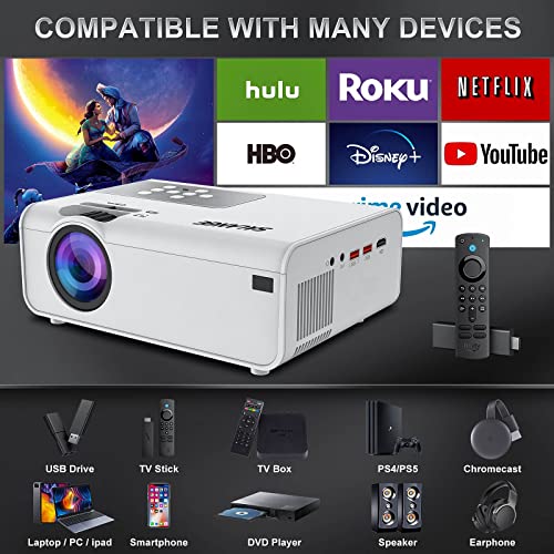 Mini Projector with Wifi and Bluetooth - Salange 5G Native 1080P Projector 4K Support, 12000 Lux Outdoor Movie Projector Portable, 4P/4D Keystone, 50% Zoom, Compatible w TV Stick, HDMI, PS5, PC, Phone