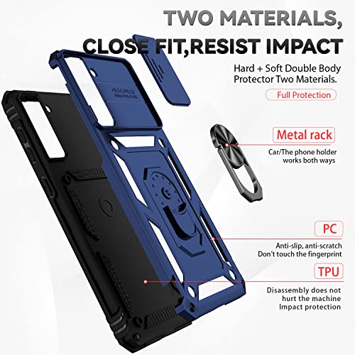 for Samsung Galaxy S21 Plus Case with Camera Lens Cover HD Screen Protector, Military-Grade Drop Tested Magnetic Ring Holder Kickstand Protective Phone Case for Samsung Galaxy S21+ Plus 5G (Navy Blue)