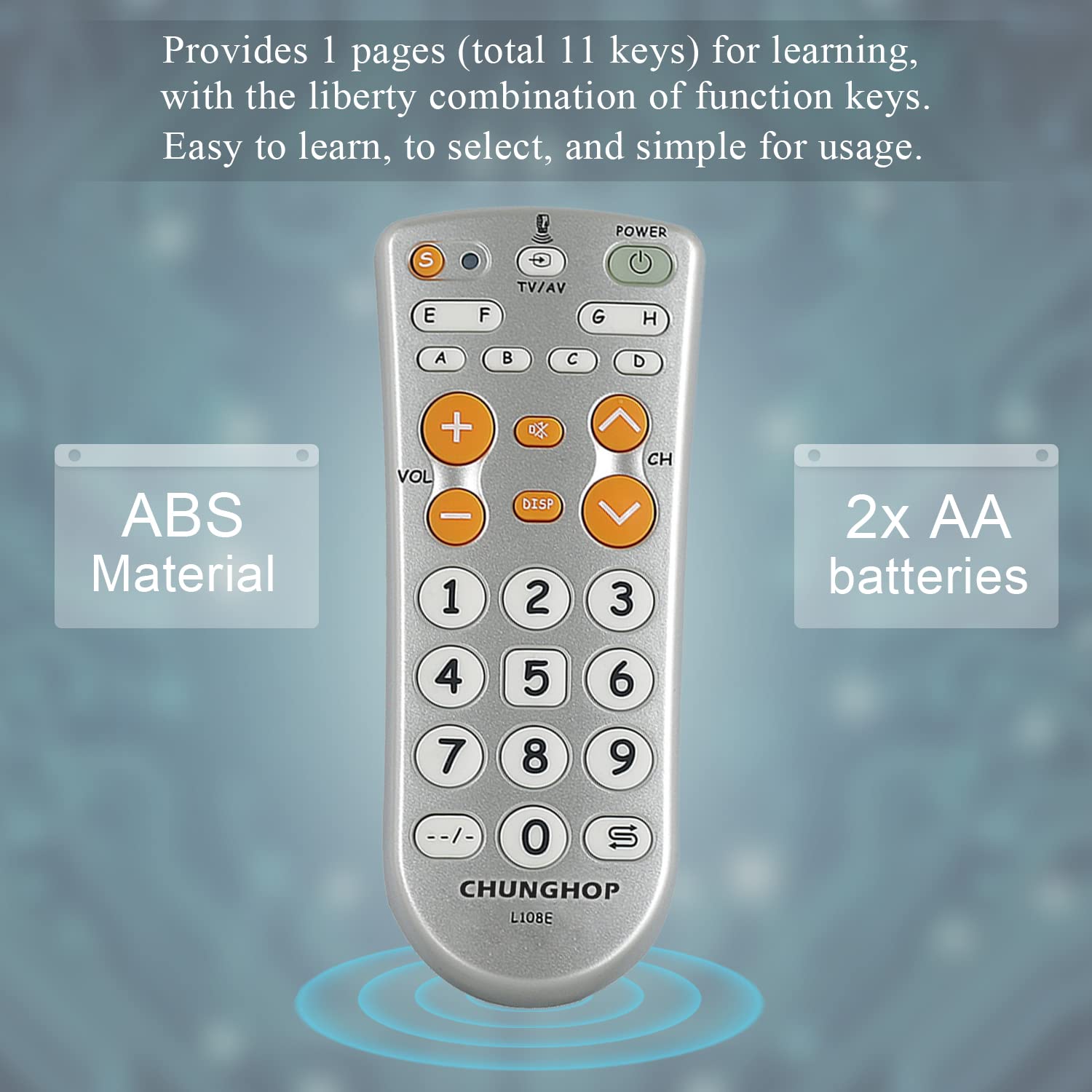 Remote Control Combinational Universal Learning Controller Chunghop L108E for TV/SAT/DVD/CBL/DVB-T/AUX Big Button