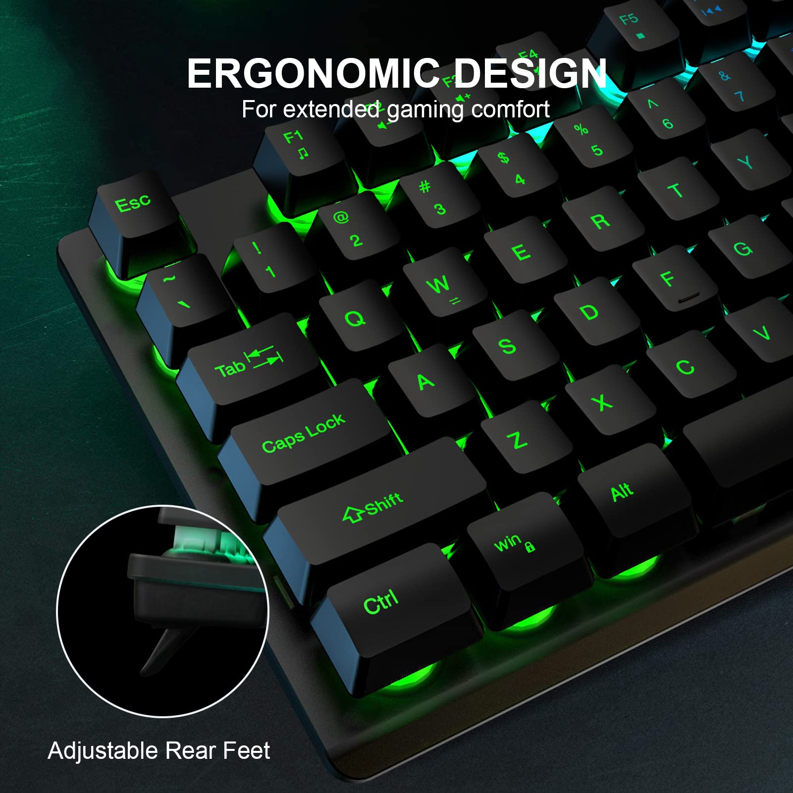 NPET S22 Wired Gaming Keyboard Mouse Combo, LED Backlit Quiet Ergonomic Mechanical Feeling Keyboard, Backlit Gaming Mouse 6400 DPI, for Desktop, Computer, PC, Black…