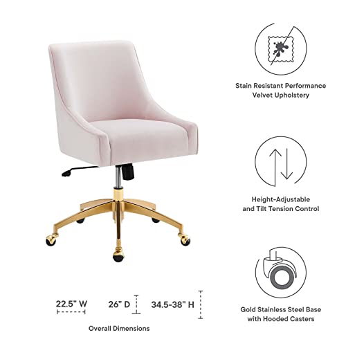 Modway Discern Performance Velvet Swivel Office Chair in Pink