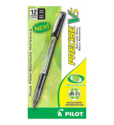 PILOT Precise V5 BeGreen Liquid Ink Rolling Ball Stick Pens, Extra Fine Point (0.5mm) Black Ink, 12-Pack (26300)