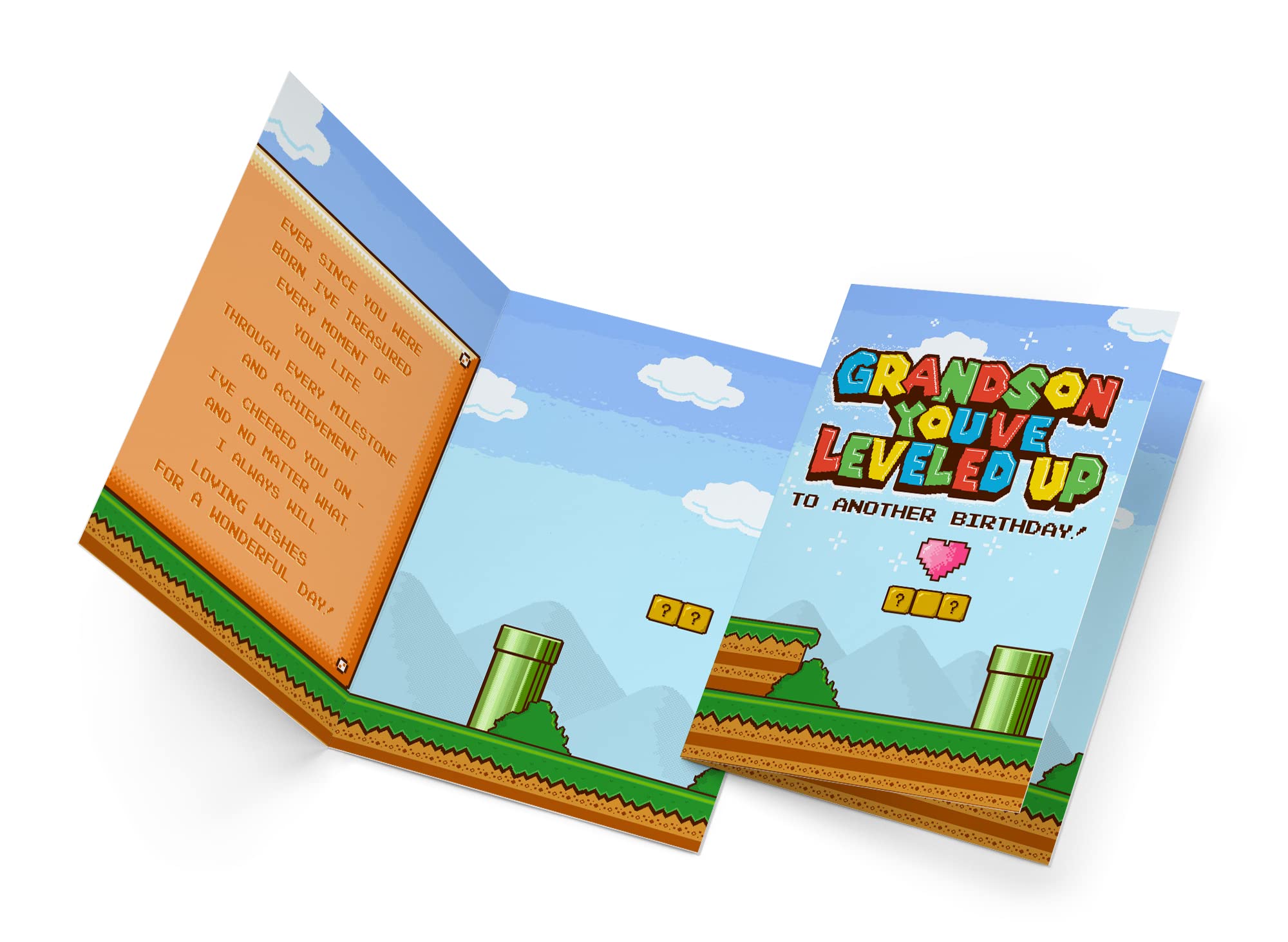 Prime Greetings Grandson Birthday Card Video Game Theme, Made in America, Eco-Friendly, Thick Card Stock with Premium Envelope 5in x 7.75in, Packaged in Protective Mailer