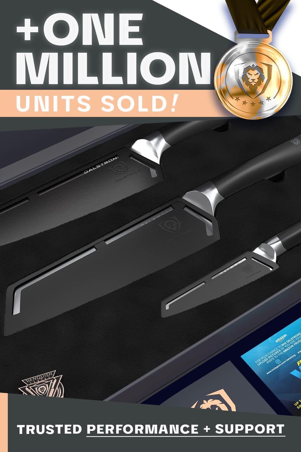 Dalstrong 3 Piece Knife Set - Vanquish Series - Forged High Carbon German Steel - Black POM Handle - Chef Knife, Santoku and Paring - Razor Sharp Kitchen Set - NSF Certified