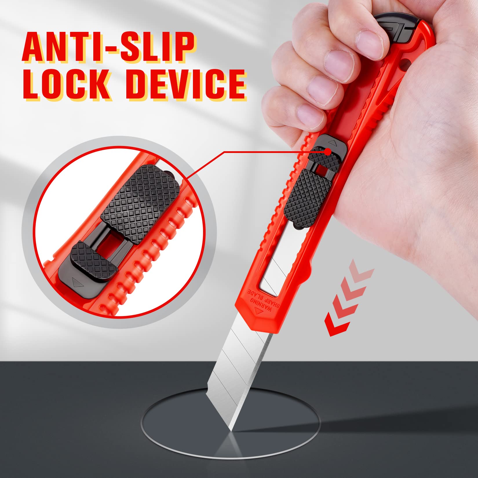 DIYSELF 4 Pack Box Cutter, Box Cutter Retractable, with 10 Pcs 9mm Snap off Blades, Utility Knife for Carton, Cardboard, Paper Knife, Box Cutter for Office, Warehouse, Small Box Opener, Razor Knife